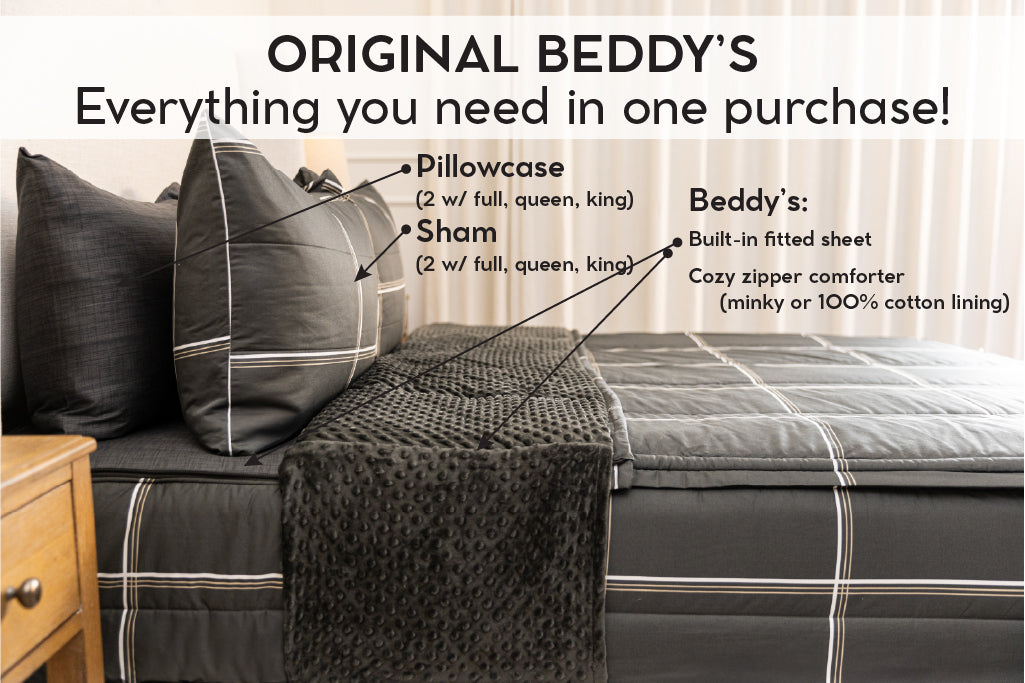 Jordan Bed: Charcoal Gray Plaid Zipper Bedding | Beddy's